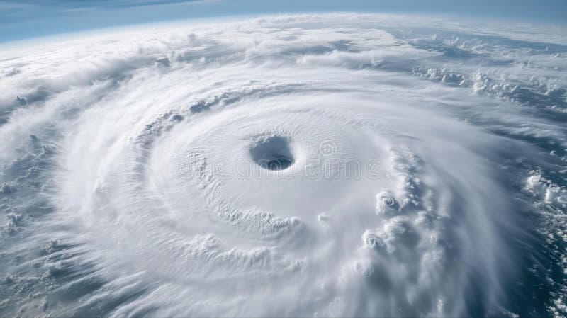 Eye of Hurricane Storm System Viewed from Above with Spiraling Cloud ...