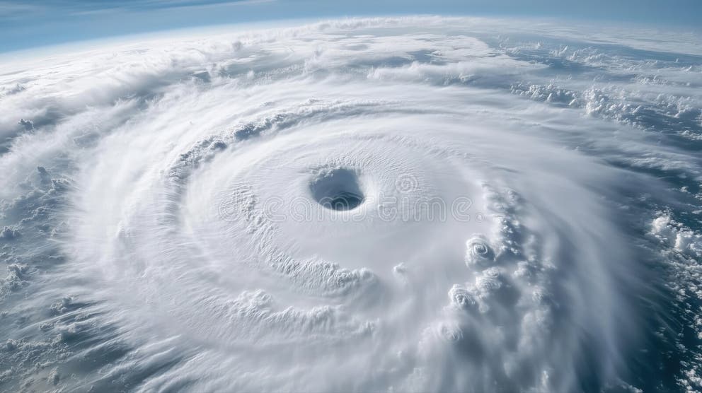 Eye of Hurricane Storm System Viewed from Above with Spiraling Cloud ...