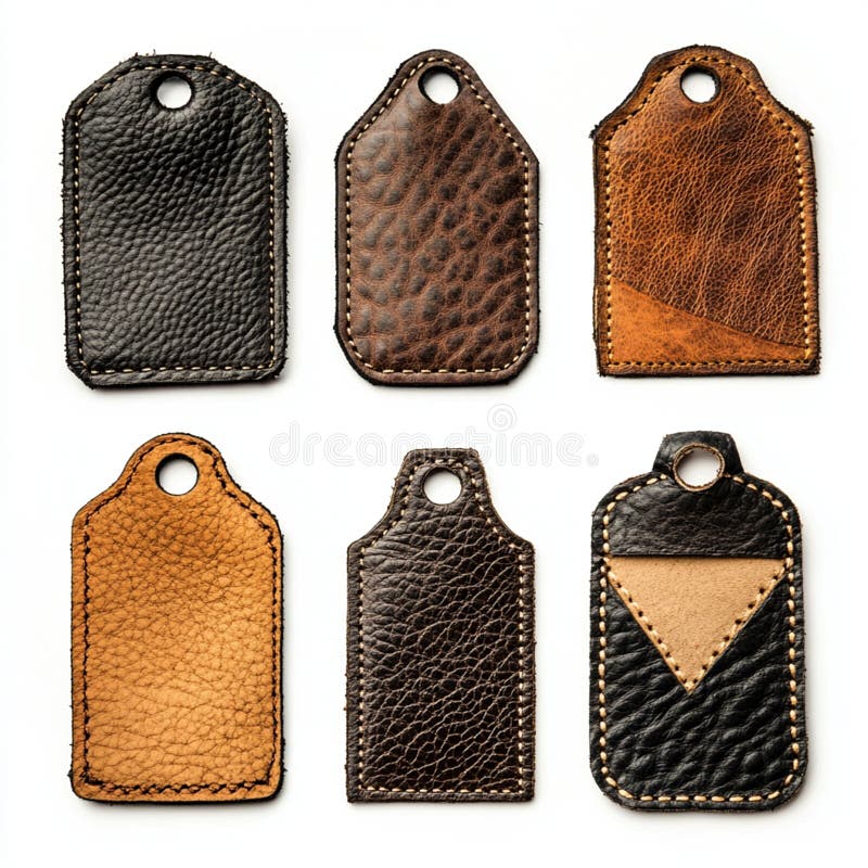 Six Genuine Leather Tags Mockup Rustic Brown Beige Black Design ...