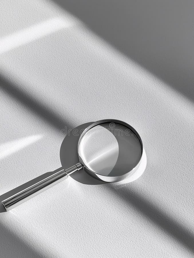 Sleek Magnifying Glass on White Surface with Dramatic Light and Shadow ...