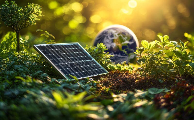 High-resolution Image of Solar Panels Set Against a Backdrop of Verdant ...