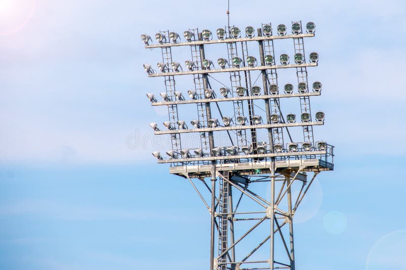 High-Resolution Image of a Sports Stadium Floodlight Tower Against a ...