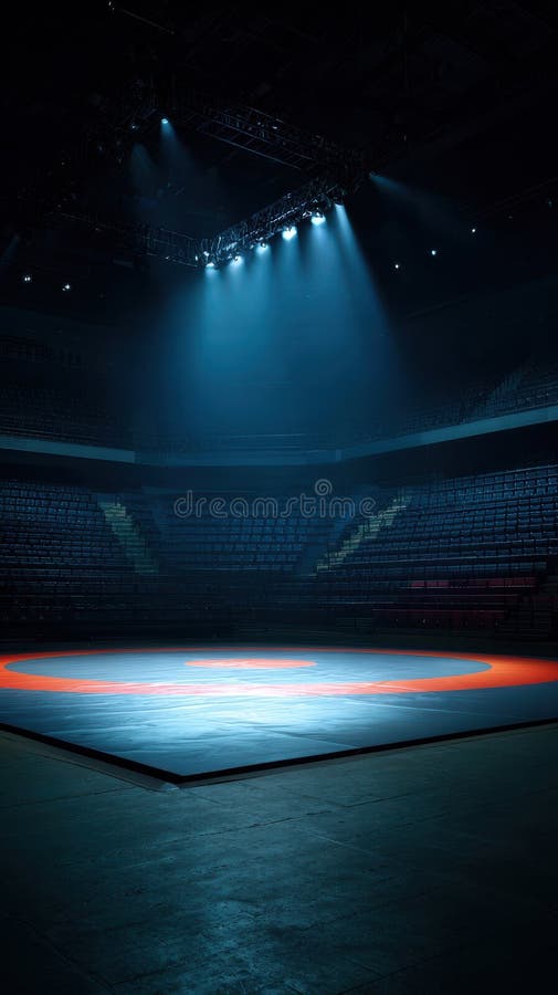A Stunning Image of Spotlit Wrestling Mat in an Empty Arena. Stock ...