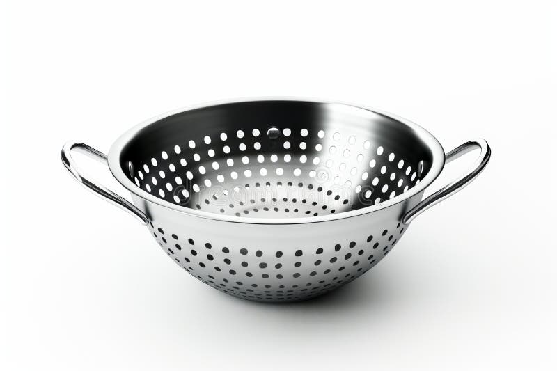 Shiny Metal Kitchen Colander Isolated on White Background. Perfect for ...