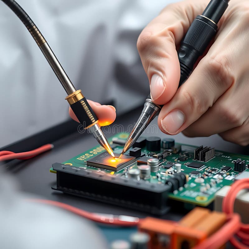 A High Resolution Image of a Technicianâ€™s Hands Holding a Soldering ...