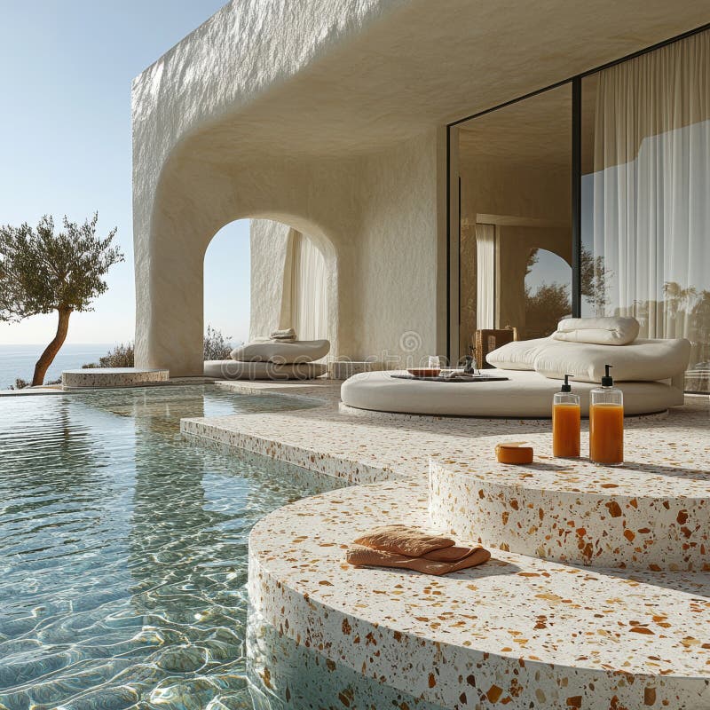 High-resolution Image of an Upscale Poolside Setting, with a Modern ...