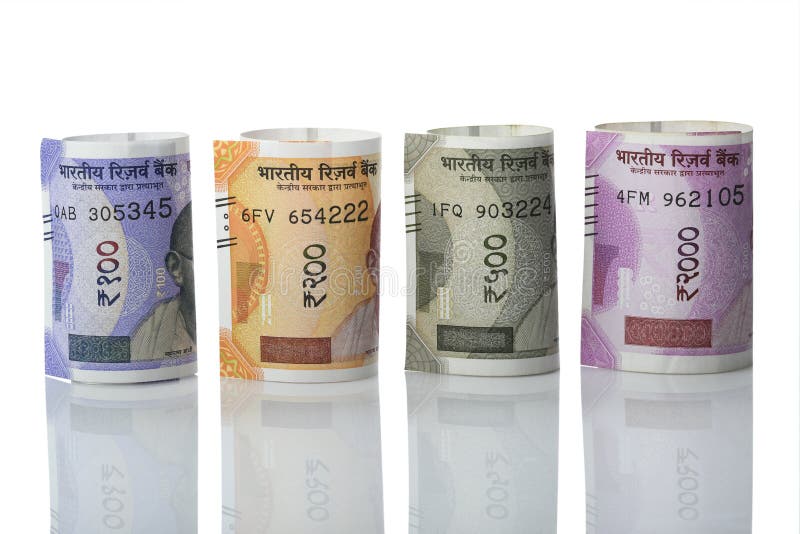 Finance: Front View of New Indian Currency Notes Isolated on White ...