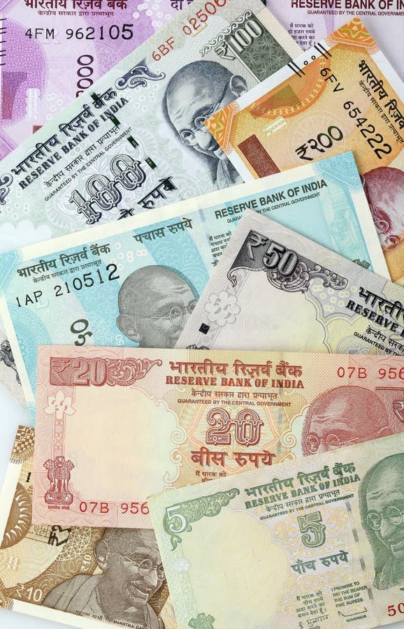 Finance: Top View of New Indian Currency Notes Isolated on White ...