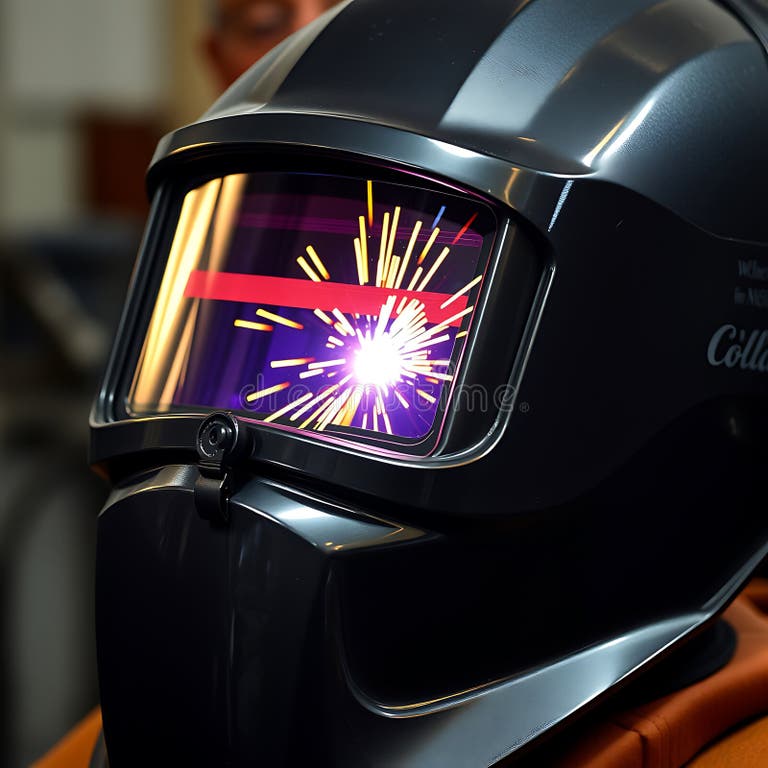 A High Resolution Image of a Welding Helmet with a Reflective Visor ...
