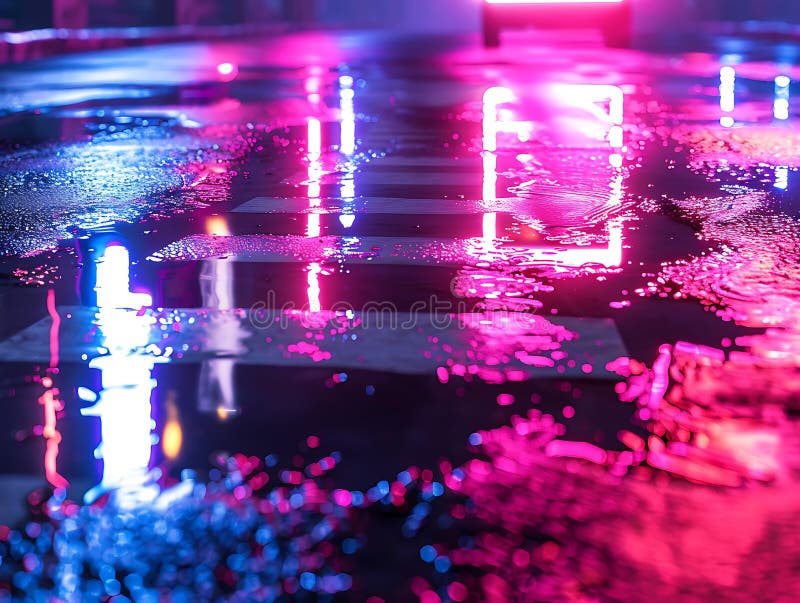 High Resolution Image of Wet Asphalt Reflecting Neon Lights Stock ...