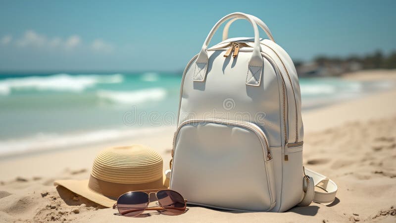 High-Resolution Image, White Leather Backpack, Sunglasses, and Beach ...