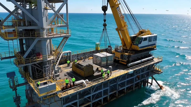 Heavy Equipment Operation on Offshore Oil Platform Stock Video - Video ...