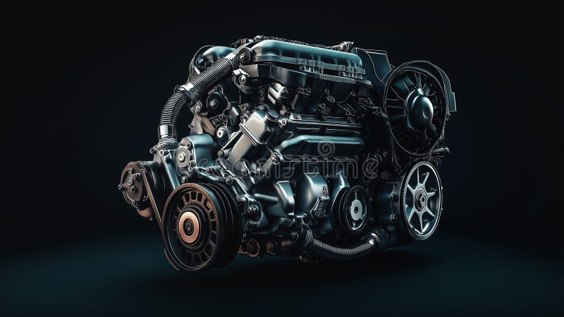 High-Resolution Internal Combustion Engine Isolated on Black Background ...