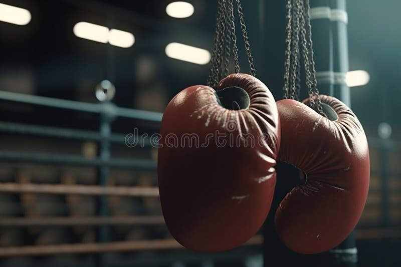 Boxing Gloves Hang on a Chain in a Gym. 3d Rendering Stock Illustration ...