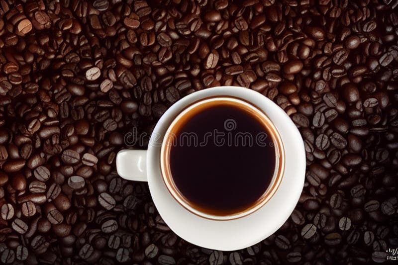Coffee Cup and Coffee Beans on a Black Background, Top View Stock ...