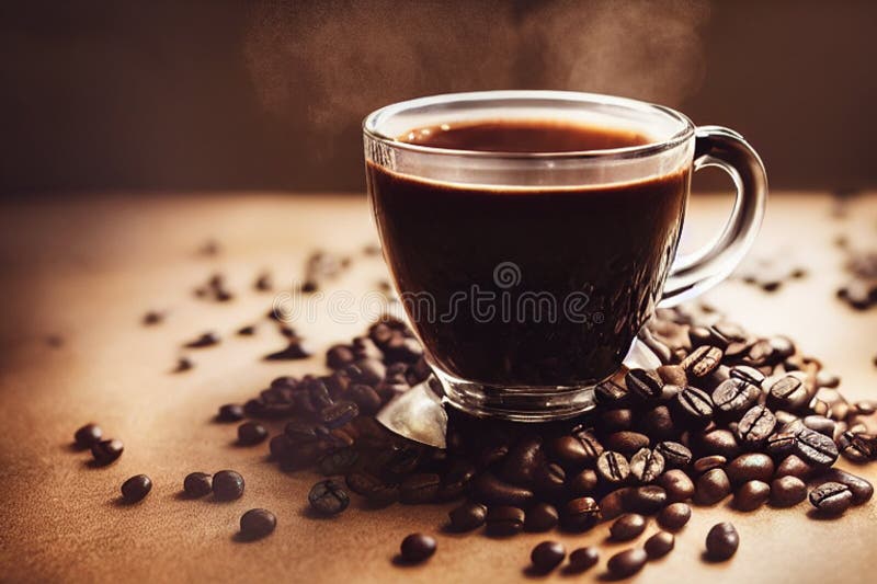 Coffee Cup and Coffee Beans on Brown Background. Coffee Time Stock ...