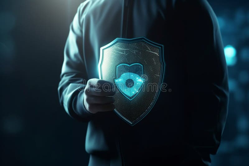Cyber Security Concept with Shield and Padlock. 3D Rendering Stock ...