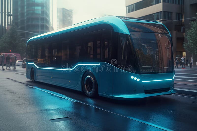 3D Rendering of a Modern Electric Bus in the City at Night Stock ...