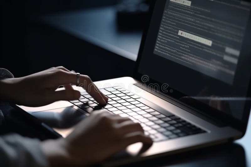 A Man with a Laptop on it is Working on a Computer Stock Illustration ...