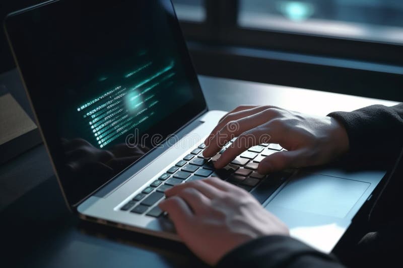 A Man with a Laptop on it is Working on a Computer Stock Illustration ...