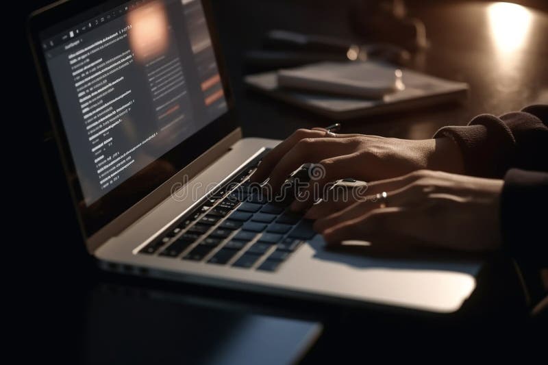 A Man with a Laptop on it is Working on a Computer Stock Illustration ...