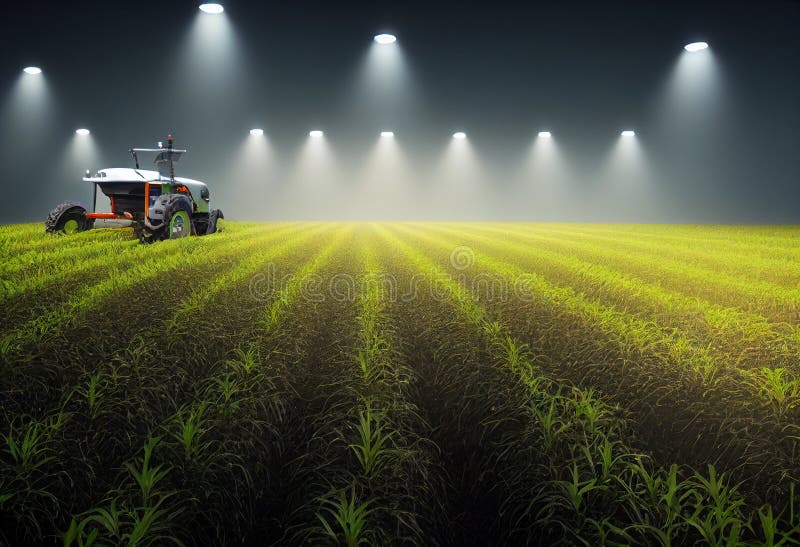 Tractor Spraying Sugarcane Fields at Night. Agricultural Concept Stock ...