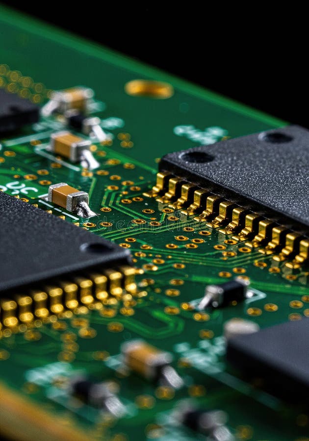 High Resolution Macro Close Up of Modern Microchip on Green Printed ...
