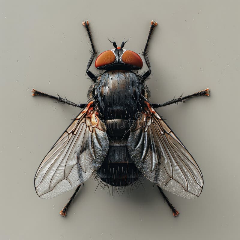 Detailed Close-up of a Fly on White Background Stock Illustration ...