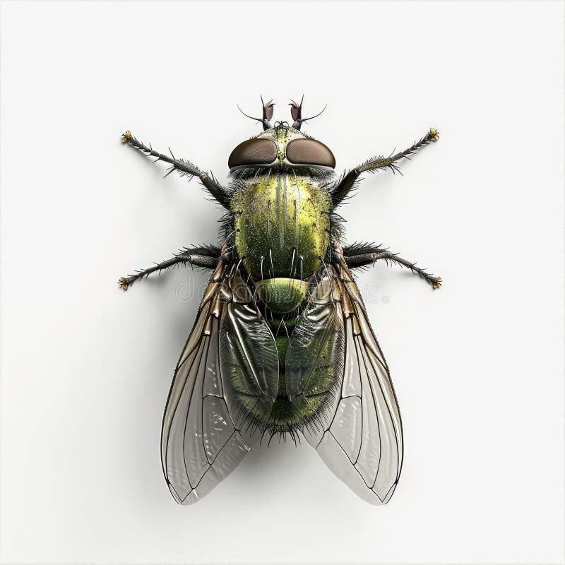 Detailed Close-up of a Fly on White Background Stock Illustration ...