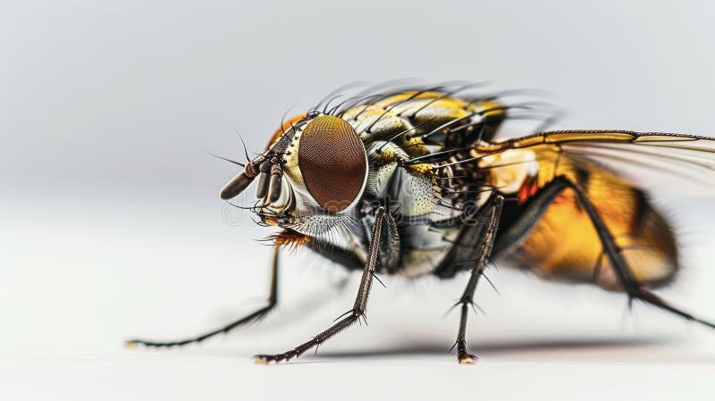 Detailed Close-up of a Fly on White Background Stock Illustration ...