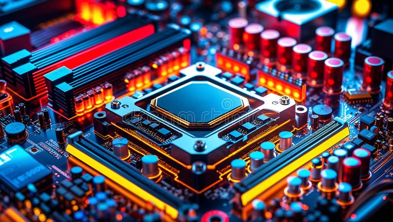 High-Resolution Macro Photograph of Modern RGB Lit Computer Motherboard ...