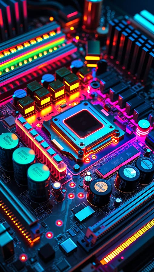 High-Resolution Macro Photograph of Modern RGB Lit Computer Motherboard ...
