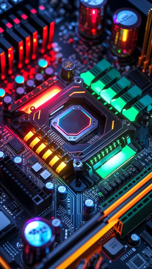 High-Resolution Macro Photograph of Modern RGB Lit Computer Motherboard ...