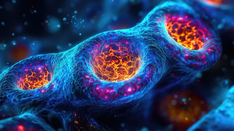 High-Resolution Microscopic Image of Cells with Vibrant Blue and Red ...