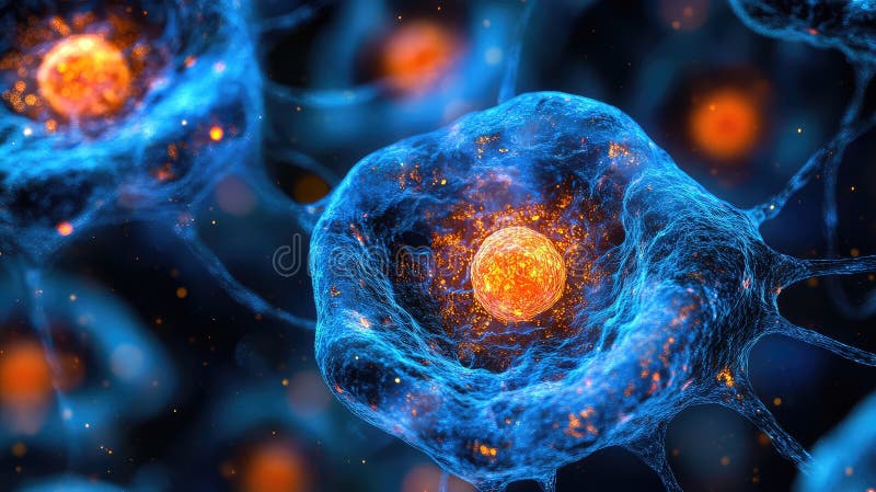 High-Resolution Microscopic Image of Cells with Vibrant Blue and Red ...