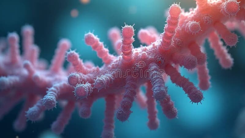 Detailed Microscopic Rendering of Filamentous Structures with Pink Hue ...