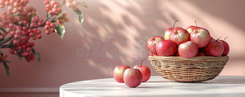 High-resolution Minimalist Poster with Red Apples in a Wicker Basket on ...