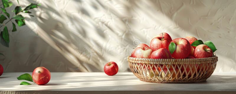 High-resolution Minimalist Poster with Red Apples in a Wicker Basket on ...