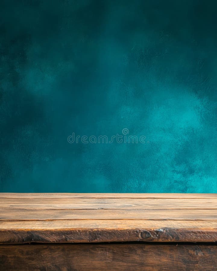 High-resolution Mock-up of Clean Wood Tabletop Against Dark Turquoise ...