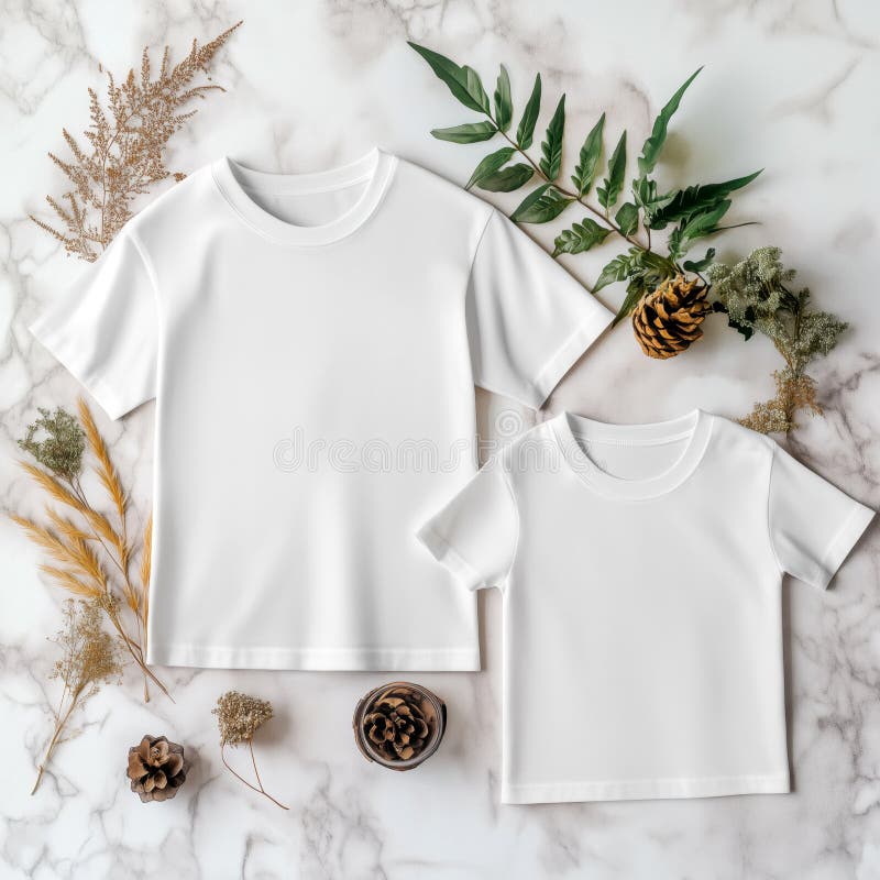 Mockup of Adult and Child White T-shirts Laid Flat with Retro, Cozy ...