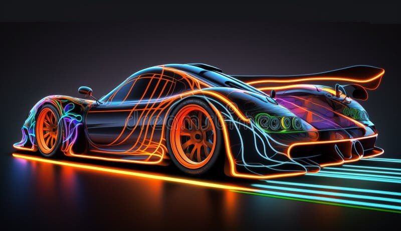High Resolution Neon Racing Car. Selective Focus. Generative AI, Stock ...