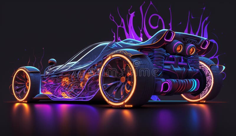 High Resolution Neon Racing Car. Selective Focus. Generative AI, Stock ...