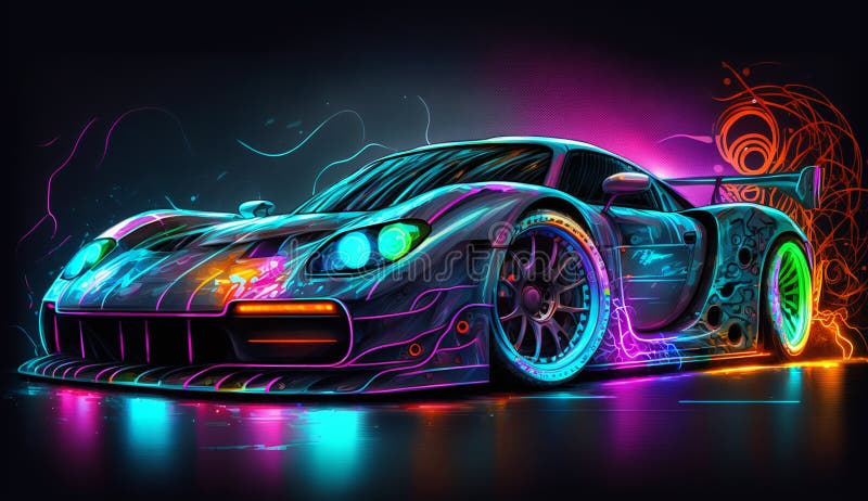 High Resolution Neon Racing Car. Selective Focus. Generative AI ...