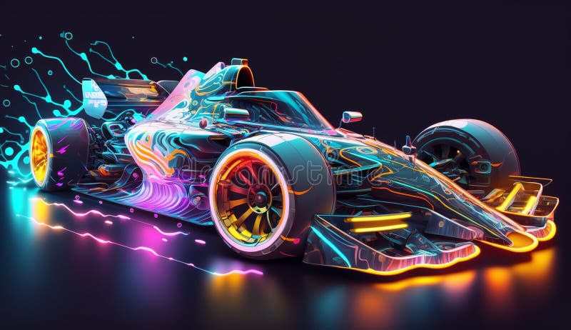 High Resolution Neon Racing Car. Selective Focus. Generative AI, Stock ...