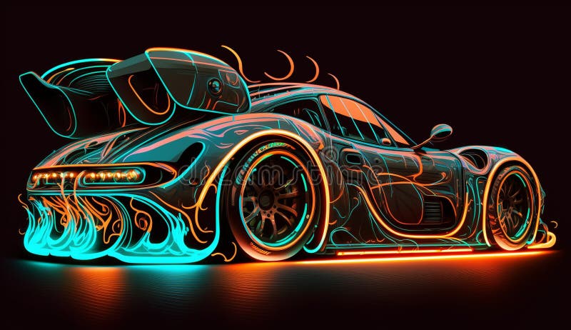 High Resolution Neon Racing Car. Selective Focus. Generative AI, Stock ...