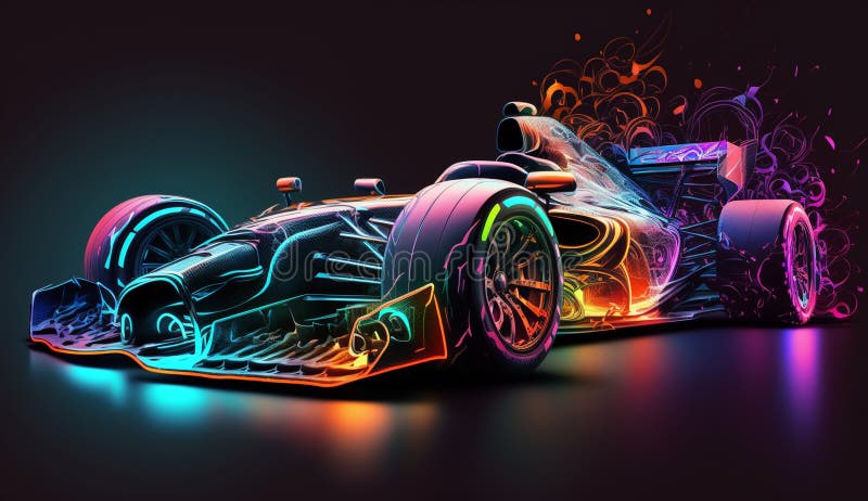 High Resolution Neon Racing Car. Selective Focus. Generative AI, Stock ...