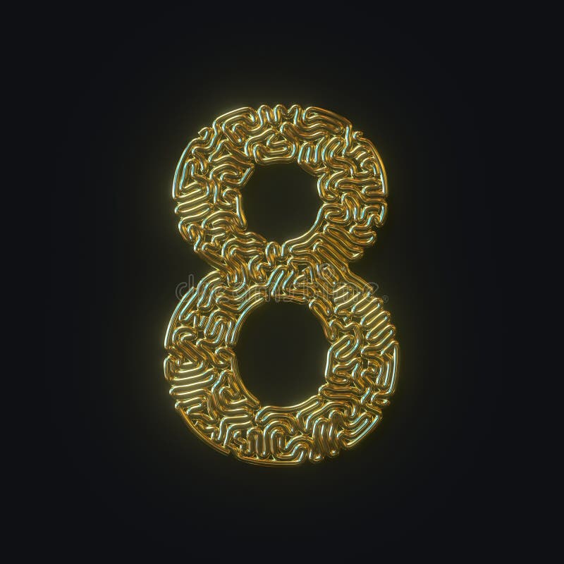 High Resolution Number 8 Eight Symbol Formed of Gold Bent Wire. 3D ...