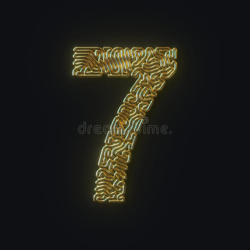 High Resolution Number 7 Seven Symbol Formed of Gold Bent Wire. 3D ...