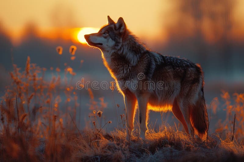 High Resolution Outdoor Image of Wolf Silhouette Howling on Cliff Under ...