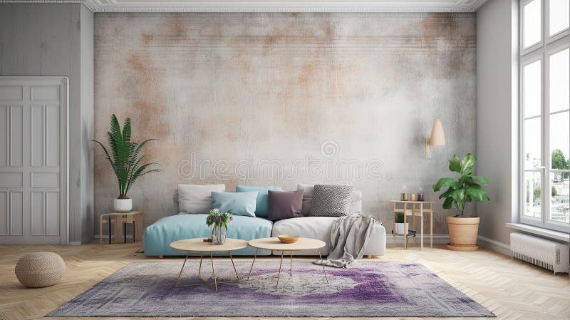 Boho Living Room Interior with Light and Bright Atmosphere Stock ...